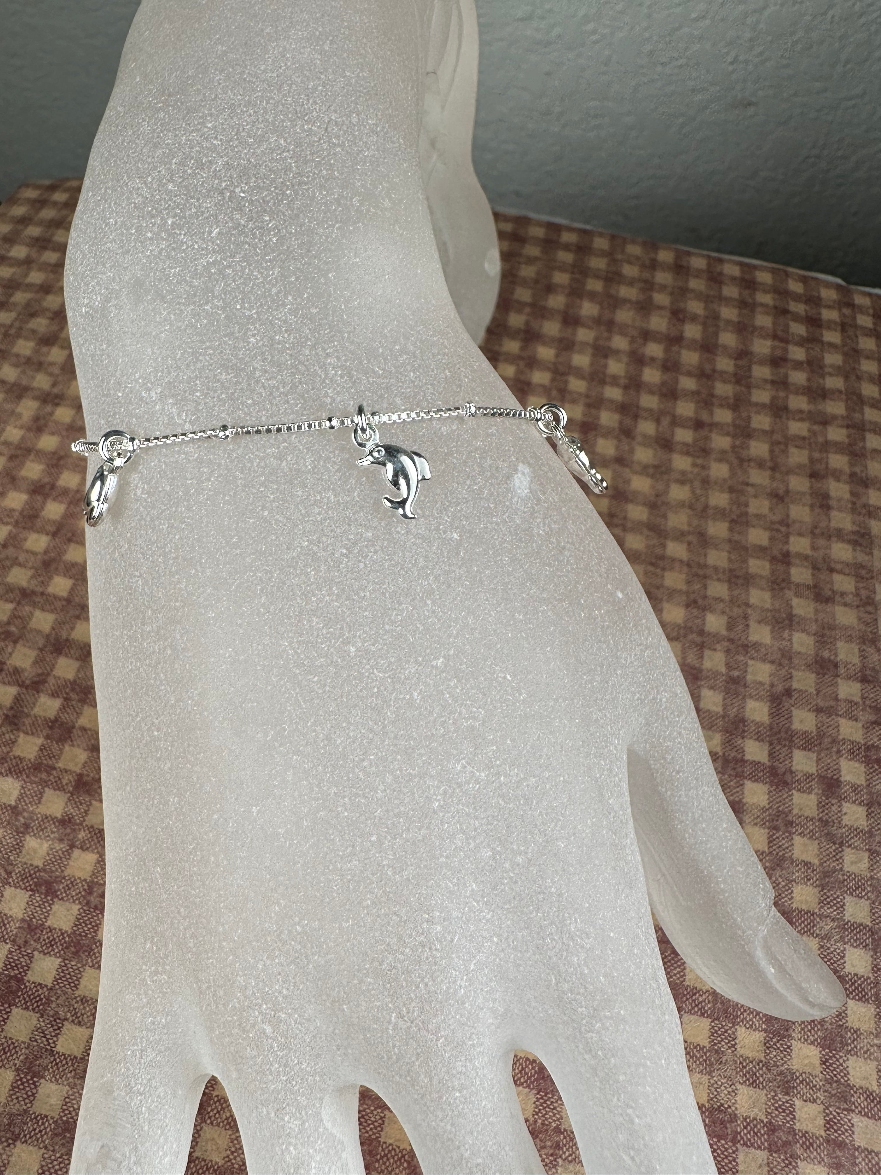 Italian Sterling Silver Dolphin Charm Bracelet 6.25"
