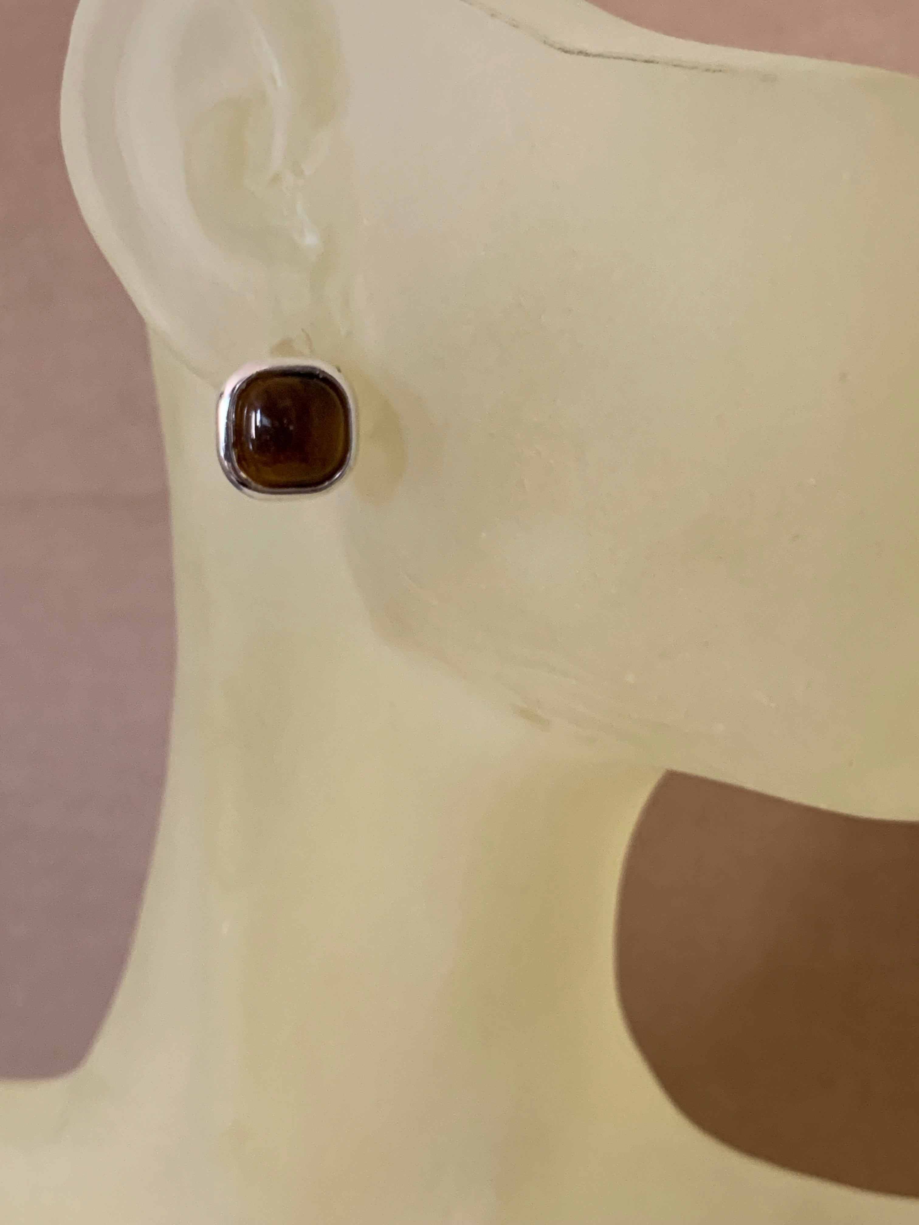 Square Tiger's Eye Button Earrings in Sterling Silver