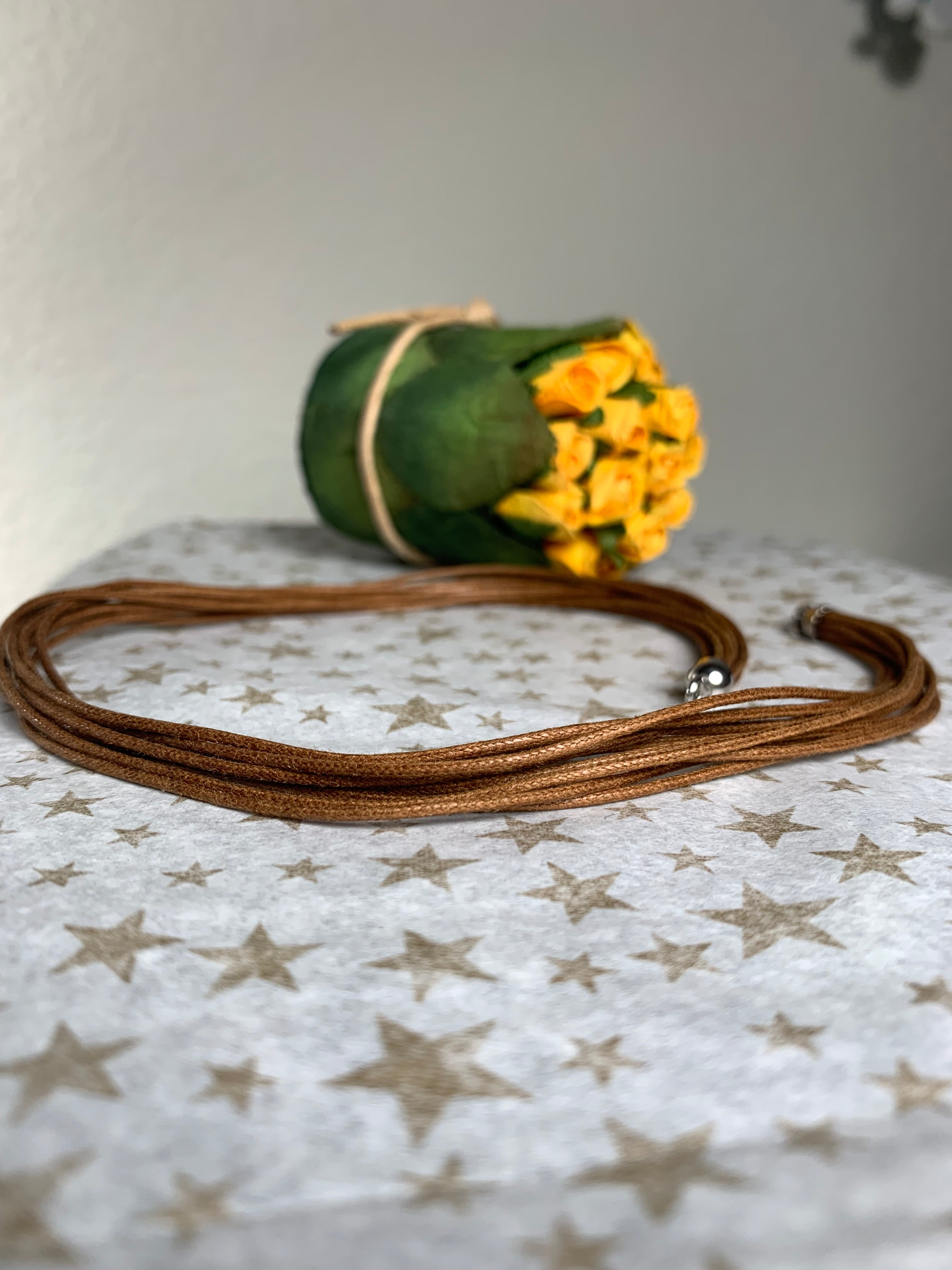 Italian 10-Strand Medium Brown Cord Necklace with Silver Closure 16" 1