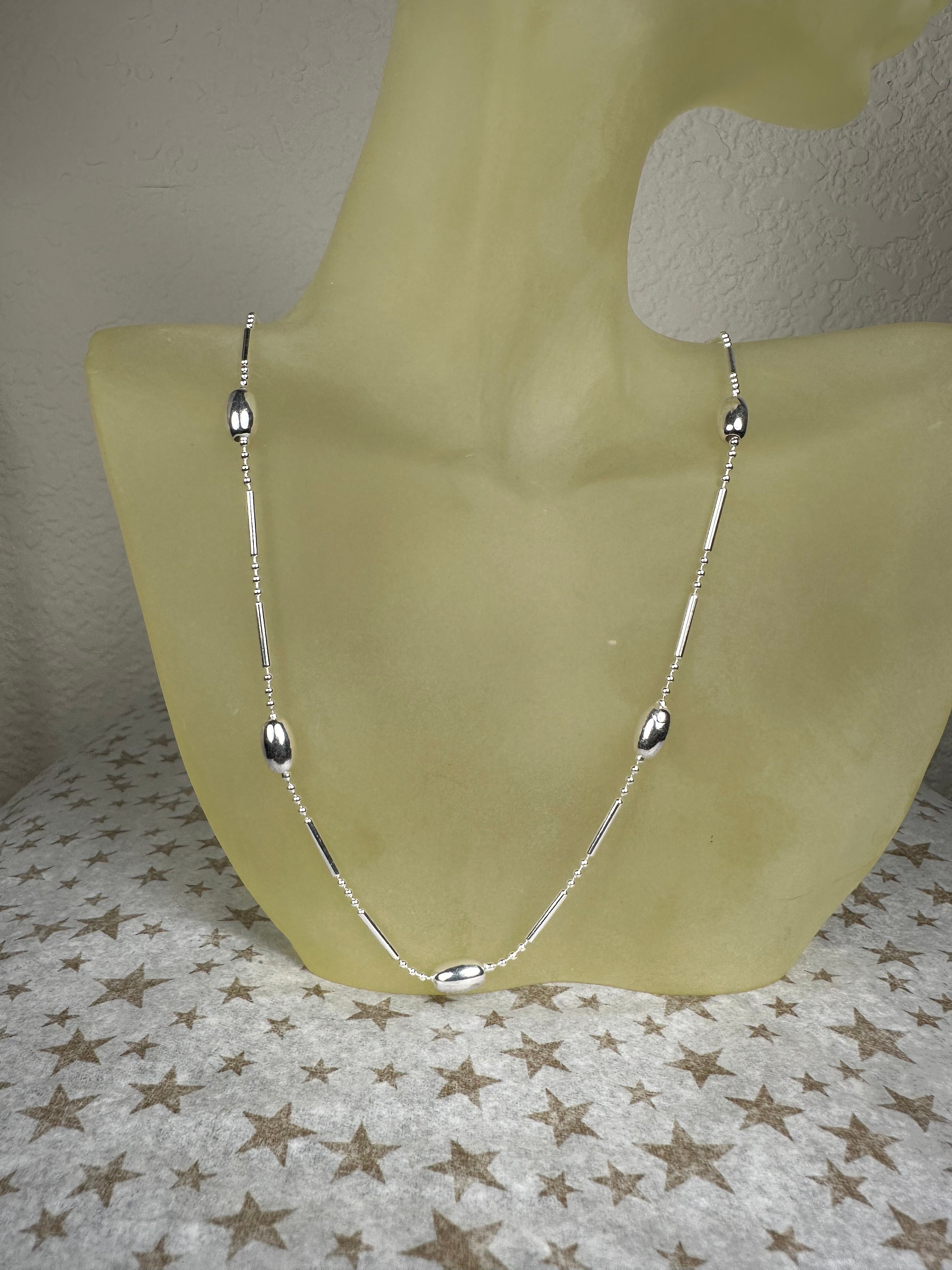 Sterling Silver Bead Bar Chain Tin Cup Style Stationed Necklace from I
