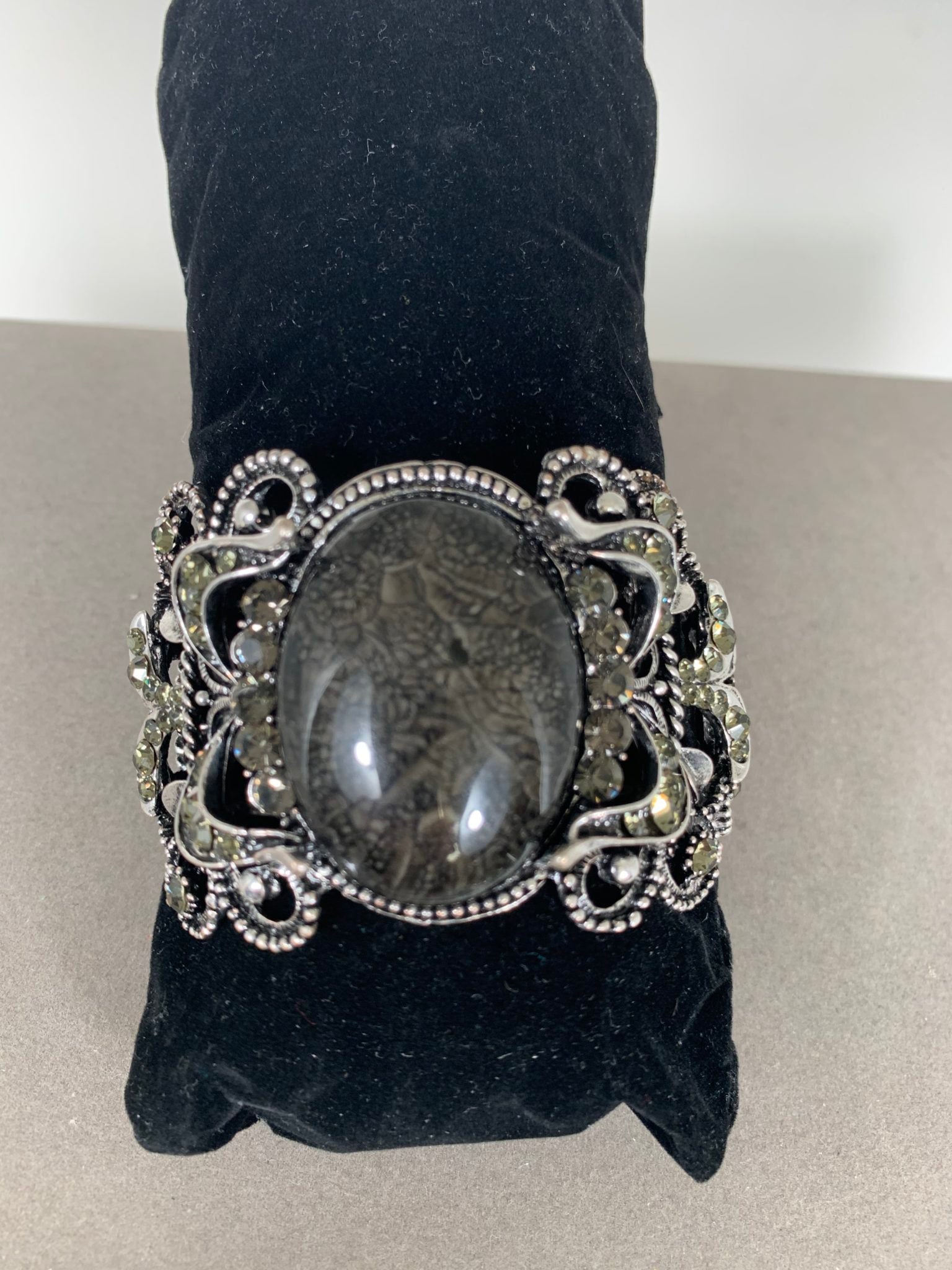 Oval Faux Stone Filigree Cuff Bangle